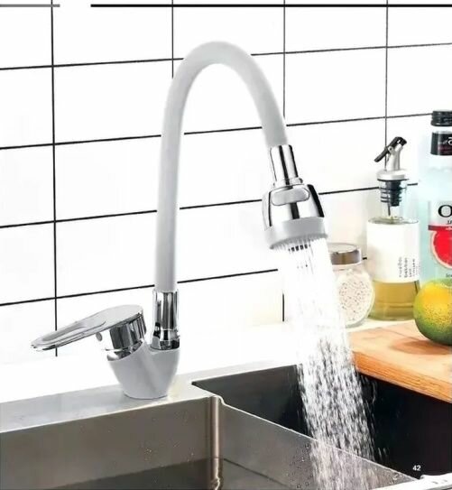 Эверест B58-274A / Смеситель для кухни с гибким изливом, белый