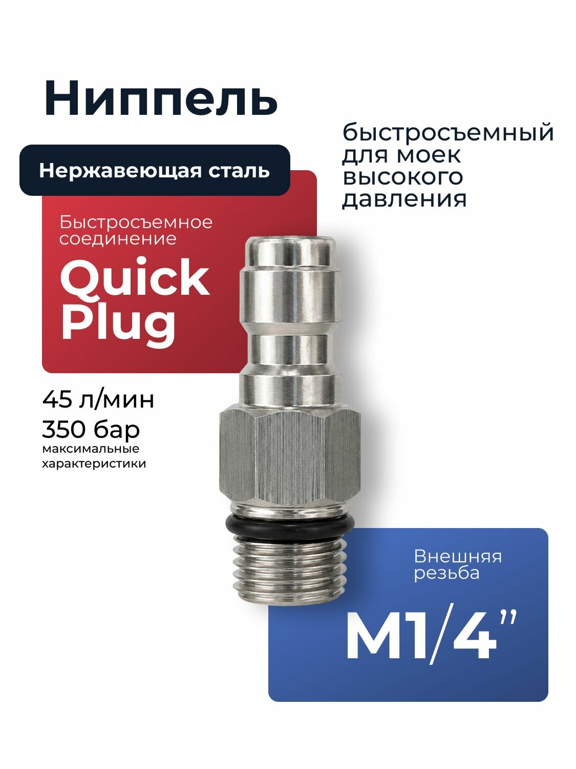 Ниппель быстросъемный, для моек высокого давления, 1/4, внешний