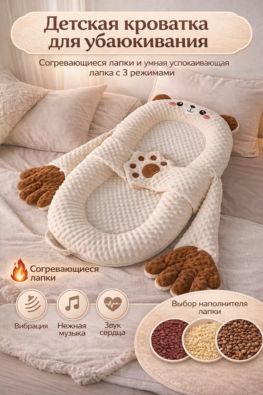 Кокон для новорожденных от 0 до 3 лет, антистрессовое спальное место от вздрагиваний и срыгивания
