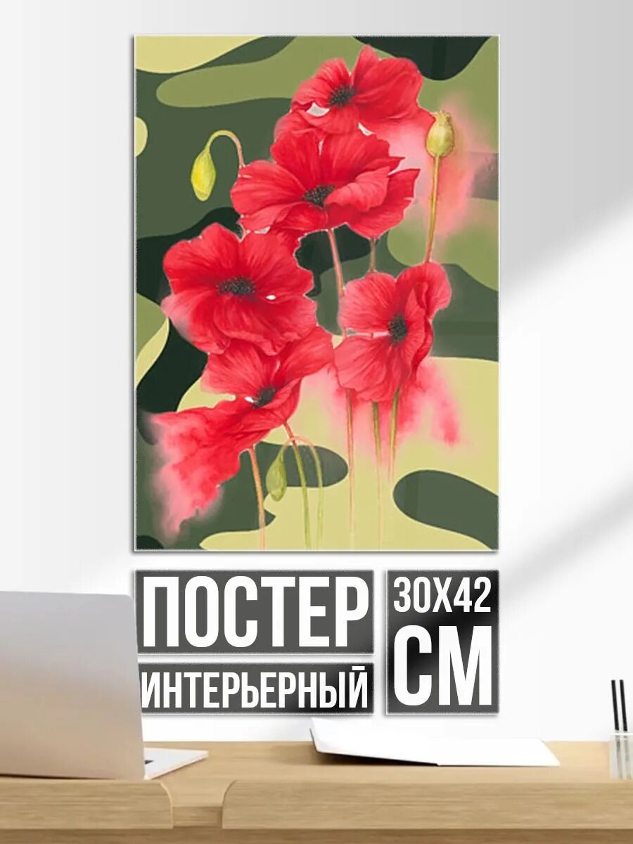 Постер на стену Камуфляж с маками