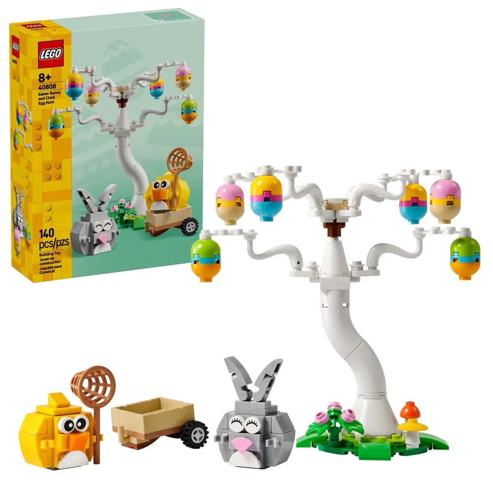 Лего Holiday серия, LEGO 40808 Пасхальный кролик и цыпленок охотятся за яйцами, lego конструктор для мальчика, лего для девочек
