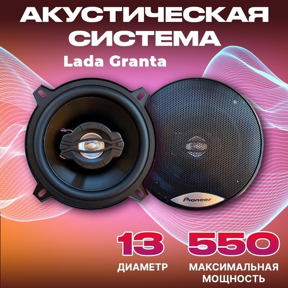 Динамики автомобильные Lada Granta (Лада (ВАЗ) Гранта) / 2 колонки по 550 вт коаксиальная акустика 2х полосная / Круглые колонки 13 см (5 дюймов) твитер 30мм