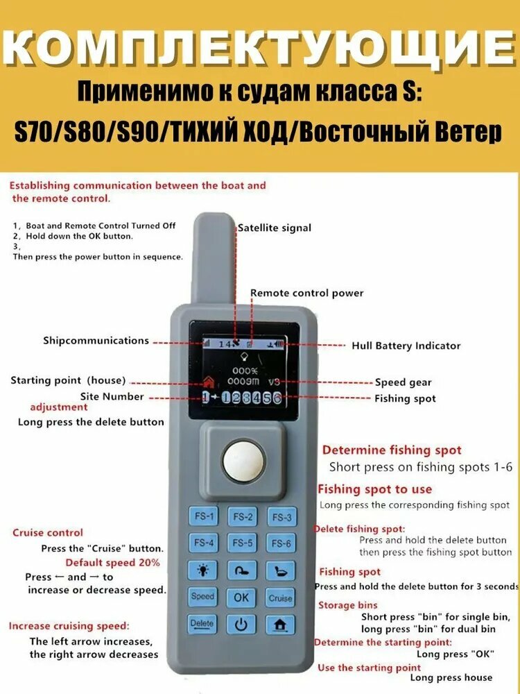 Комплектующие для Кораблик прикормочный S70/S80/S90/тихий ХОД/Восточный Ветер