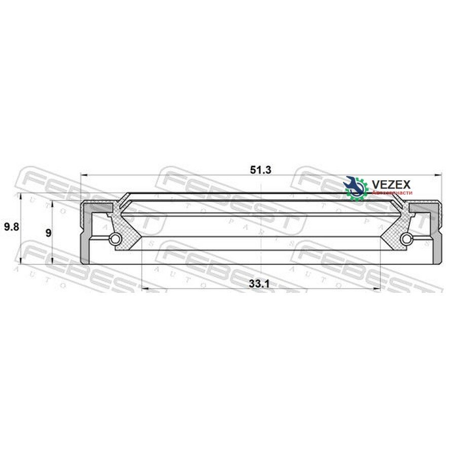 FEBEST 95IEY-35510910X сальник полуоси 33.1X51.3X9X9.8 95IEY-35510910X