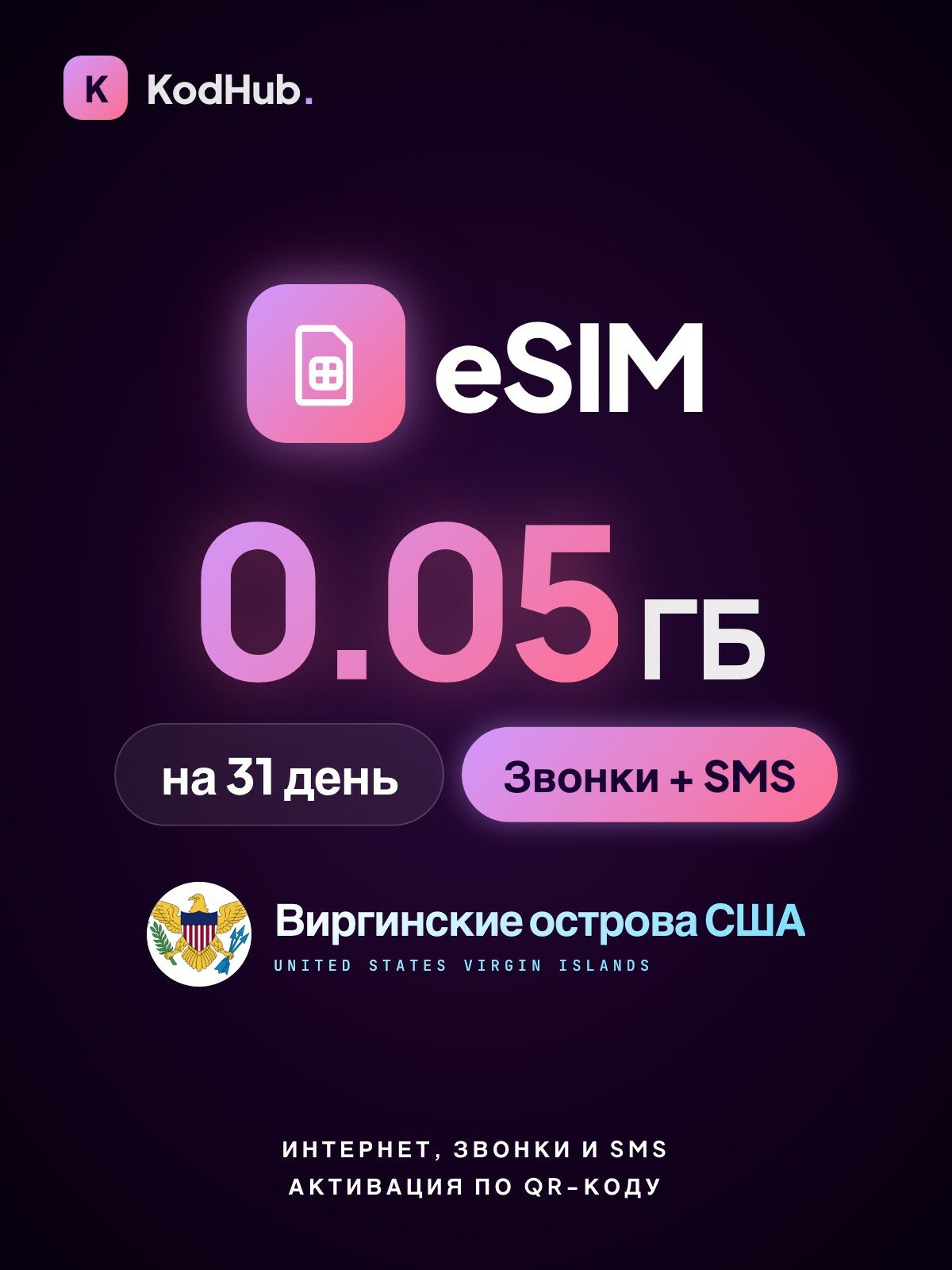 Туристическая eSIM Виргинские острова США 0,05 ГБ + звонки + SMS на 31 день | связь в поездке без роуминга