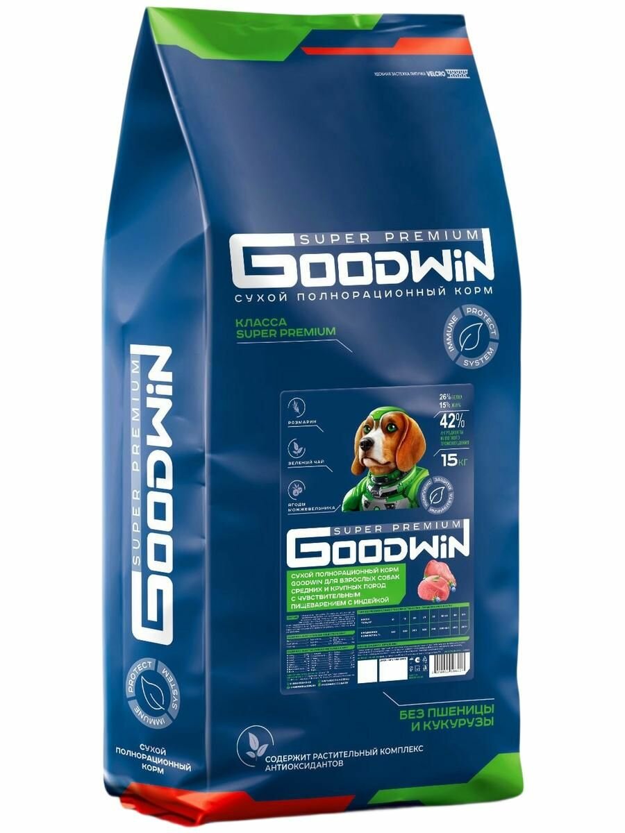 Корм сухой Goodwin для собак с чувствит. пищеварением средн. и крупных пород Индейка 15кг