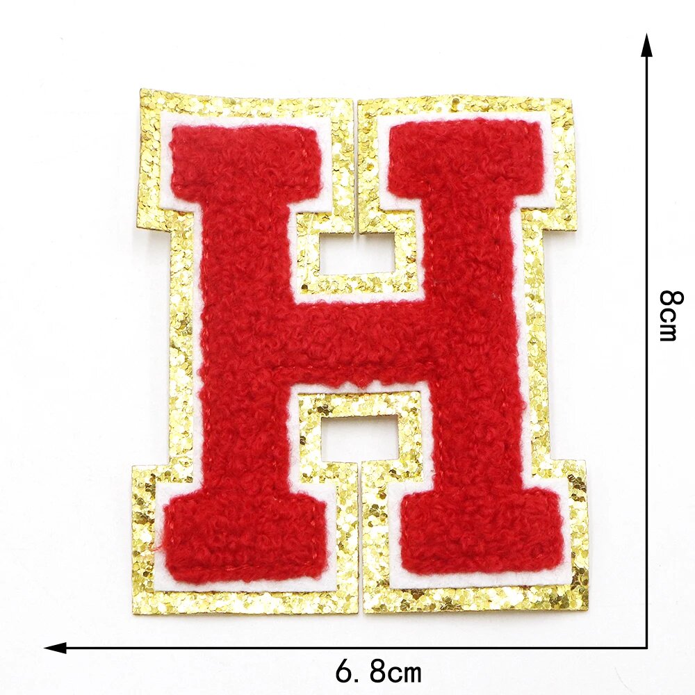 Заплатка на одежду "H" с блестками, 6.8x8 см
