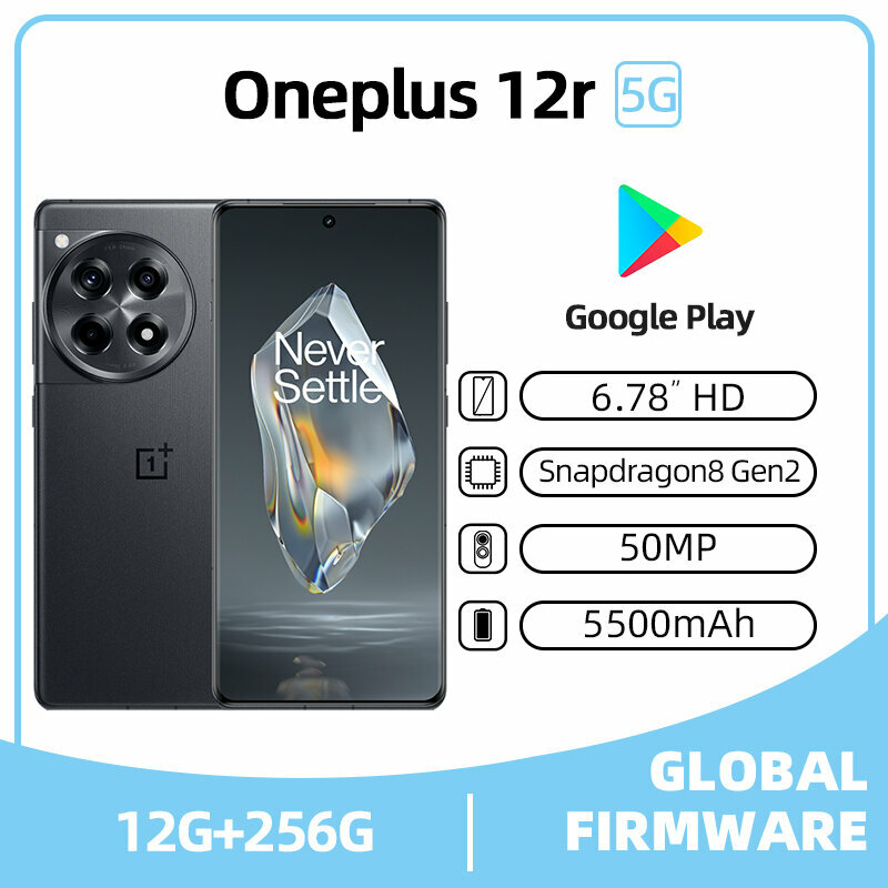 OnePlus Смартфон Oneplus 12R 5G Поддержка русского 12/256 ГБ, Nano-SIM, черный
