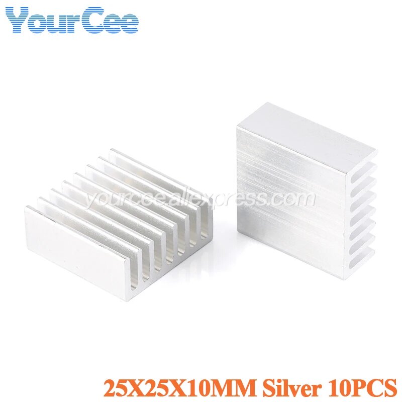 Радиаторы алюминиевые для микросхем и светодиодов Your Cee черный 25*25*5 10pcs, 25X25X10MM Silver