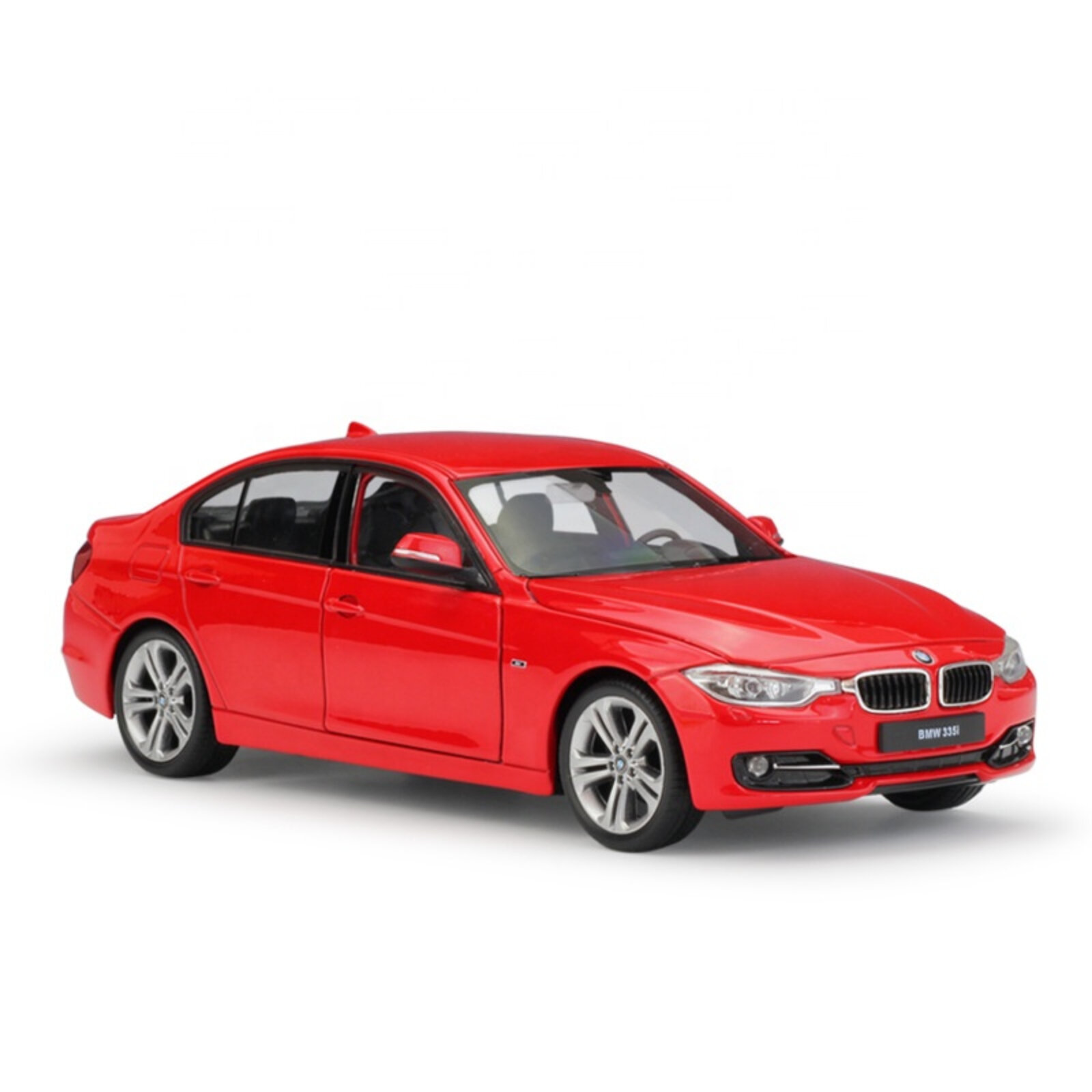 Модель машины Welly 1/24 BMW 335i металлическая игрушка, красный цвет, масштаб 1:24, материал цинк-алюминиевый сплав, размеры модели 19*7*6 см, упаковка 24.5*12.5*10 см, открывающиеся капот и двери, резина на шинах, связь руля с передними колесами,