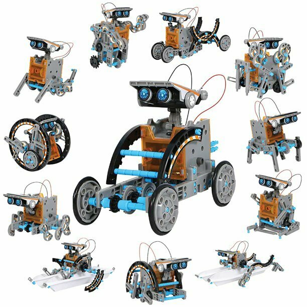 Discovery Kids Mindblown STEM 12-in-1 Solar Robot Creation Kit, Construction Engineering Set, 190-Piece, с Солнечной Электрической Моторной Двигатель и Передачами, Для Сборки 12 Разных Роботов