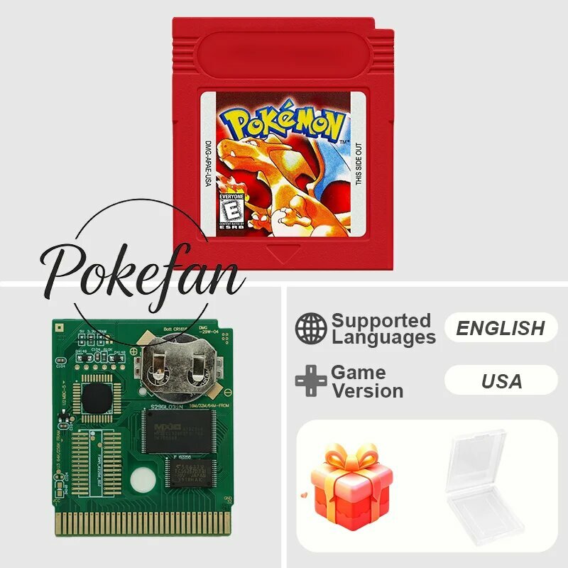 Pokemon Red USA картридж для GBC, красный