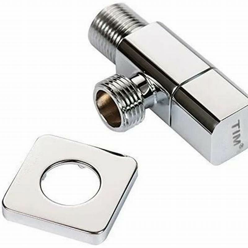 Угловой кран TIM, 1/2" × 1/2", квадратное основание с отражателями, хромированный