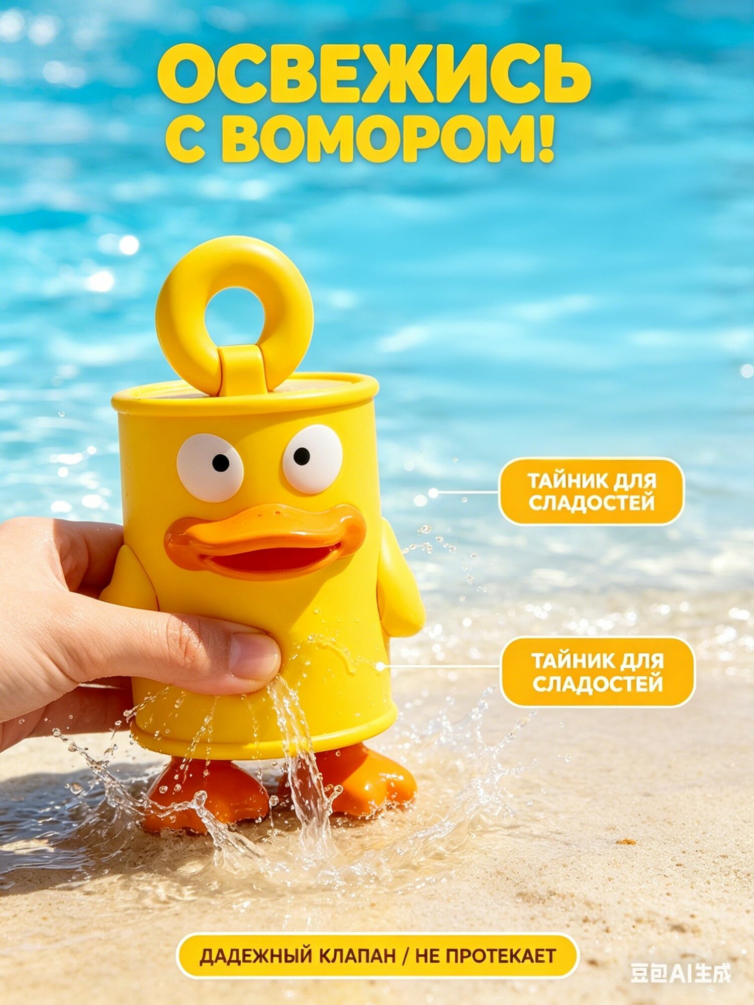 Водяной пистолет, мини-водомет уточка в банке-желтая забавная фигурка с емкостью, для летних игр на пляже и детей