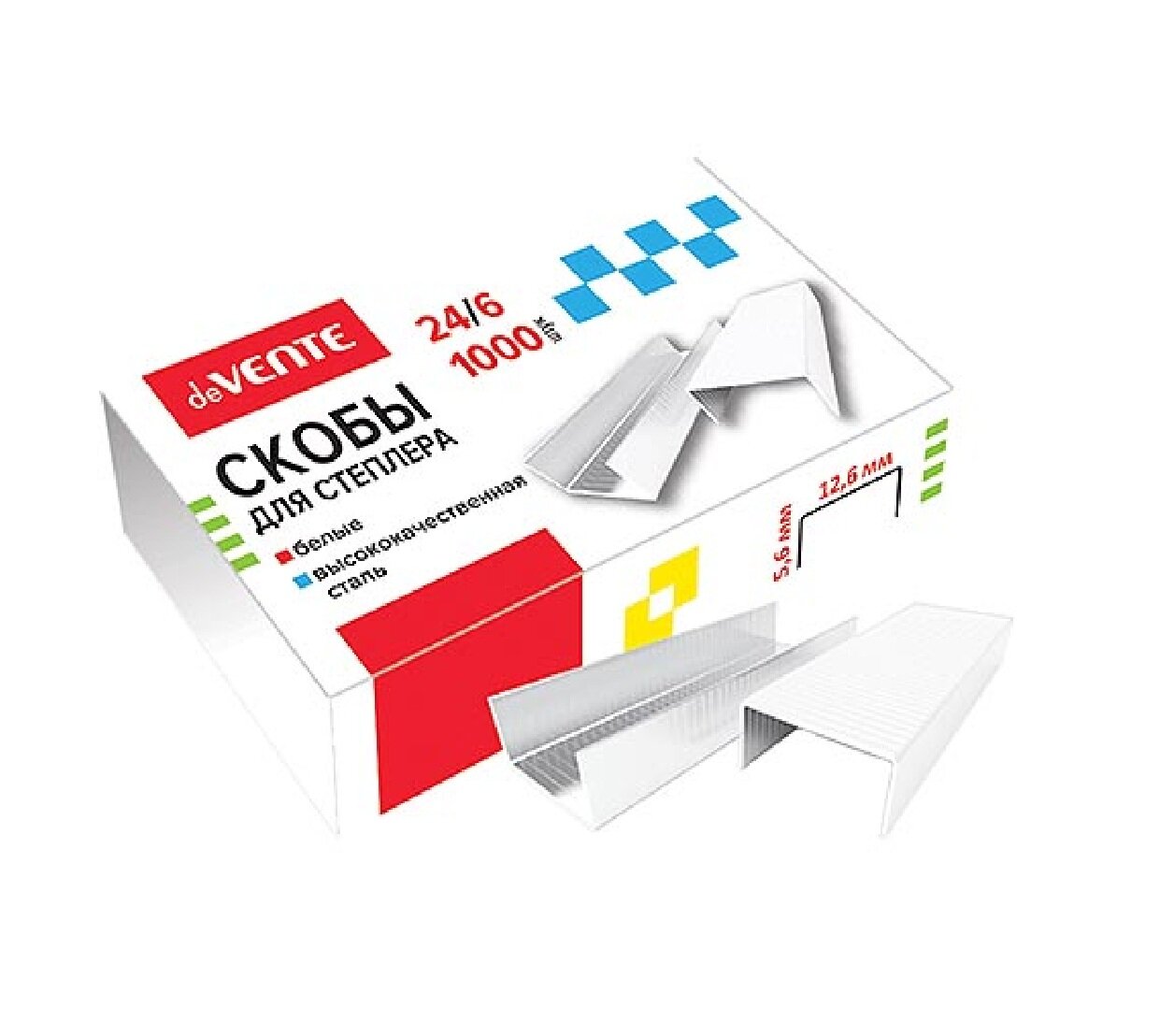 Скобы №24/6 deVente "White", сталь белая, до 30л, 1000шт, количество: 10 упаковок
