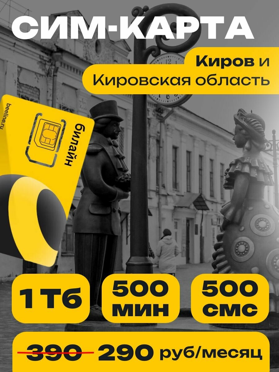 Сим-карта Билайн тариф Эксклюзивный Онлайн Лайт Кировская область 1024 Гб + 500 минут за 290 руб.