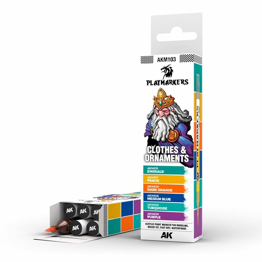 Набор красок маркеров кистей PLAYMARKERS SET - CLOTHES & ORNAMENTS (6 штук.) AKM103