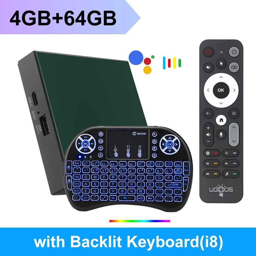 UGOOS SK4/SK4 Pro Android 14 ТВ-бокс 4/64 ГБ Синий, Вилка стандарта Великобритании, SK4 Pro i8