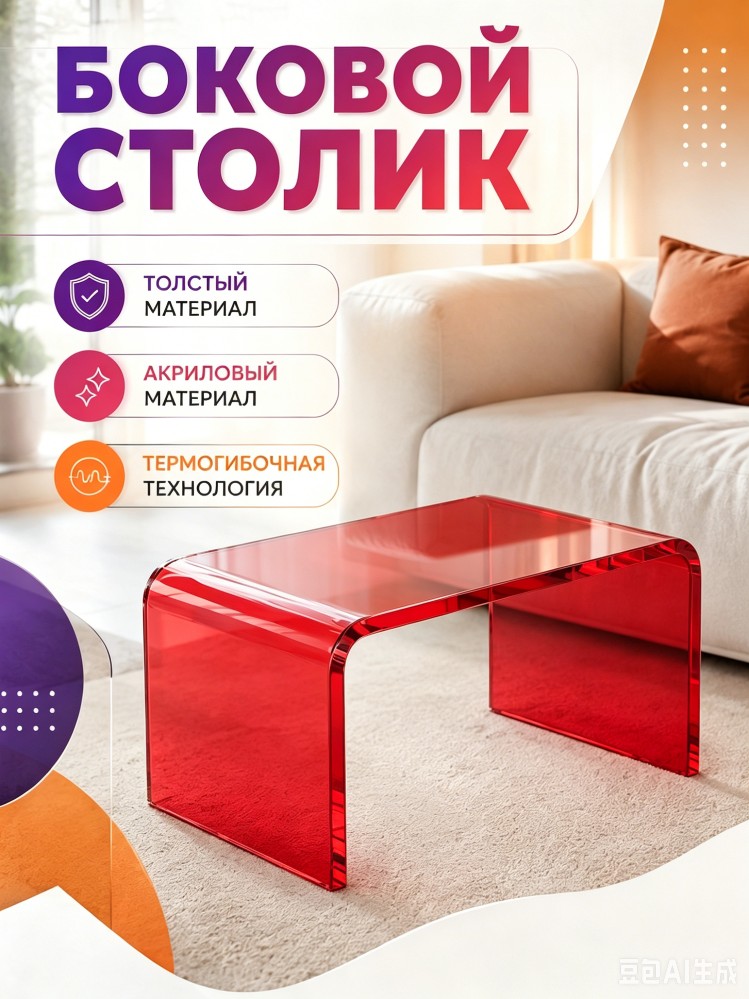 Боковой столик прозрачный из акрила толстого материала, лаконичный дизайн, подставка для вещей у дивана в комнате, современная мебель для зала