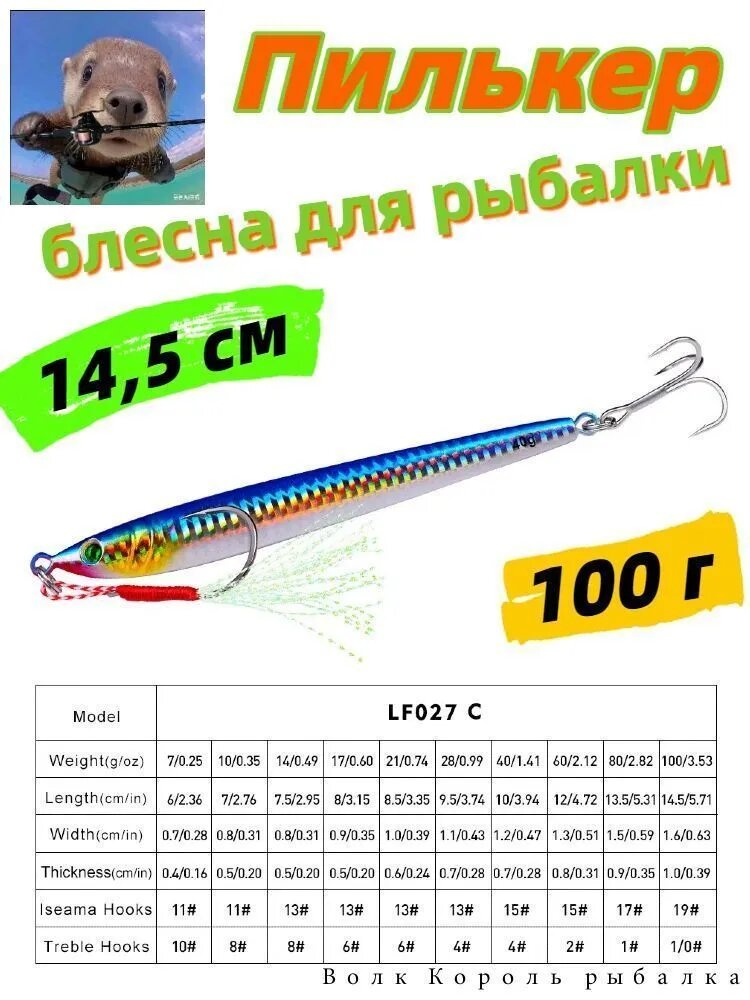 Пилькер блесна для рыбалки на щуку, жереха, окуня, судака /100 гр / 14,5 см