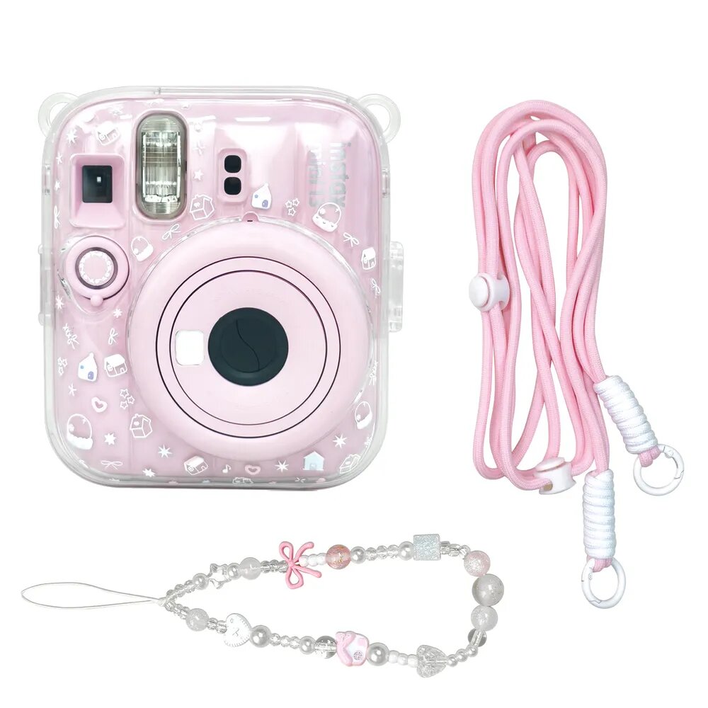 Фотоаппарат Fujifilm Instax Mini 13 в прозрачном жестком корпусе с регулируемым плечевым ремнем, шнурком и симпатичной наклейкой
