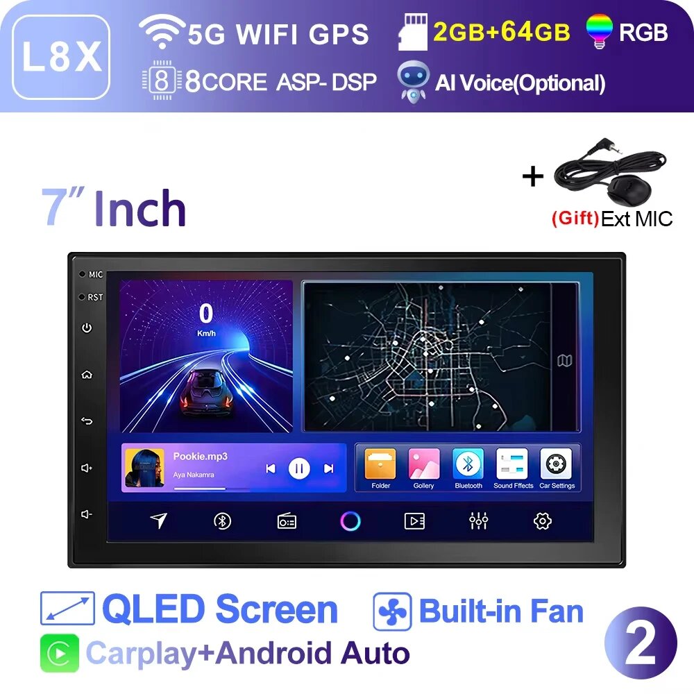 LEHX L8X 8Core 7/9/10' 2Din Android 15 Carplay Радио Автомобильное Мультимедийное 7-L8X(2-64GB)