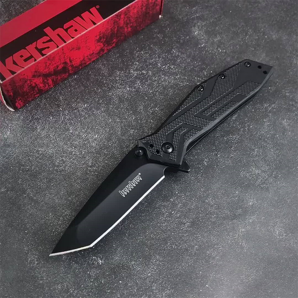Складной нож Kershaw Brawler 1990, лезвие из стали 8Cr13MoV, рукоятка из нейлона с добавлением стекловолокна, портативный инструмент для кемпинга, самообороны и повседневного использования.