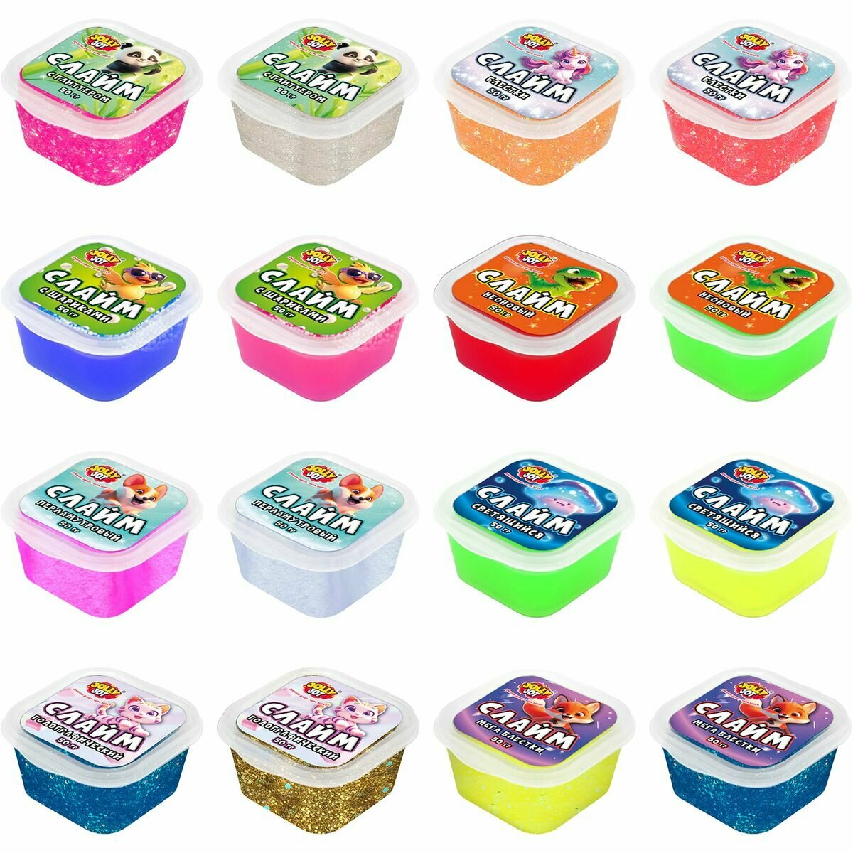 Слайм микс, 50г, 8 видов, Jolly Jot, 667320 (667320), 16 уп.