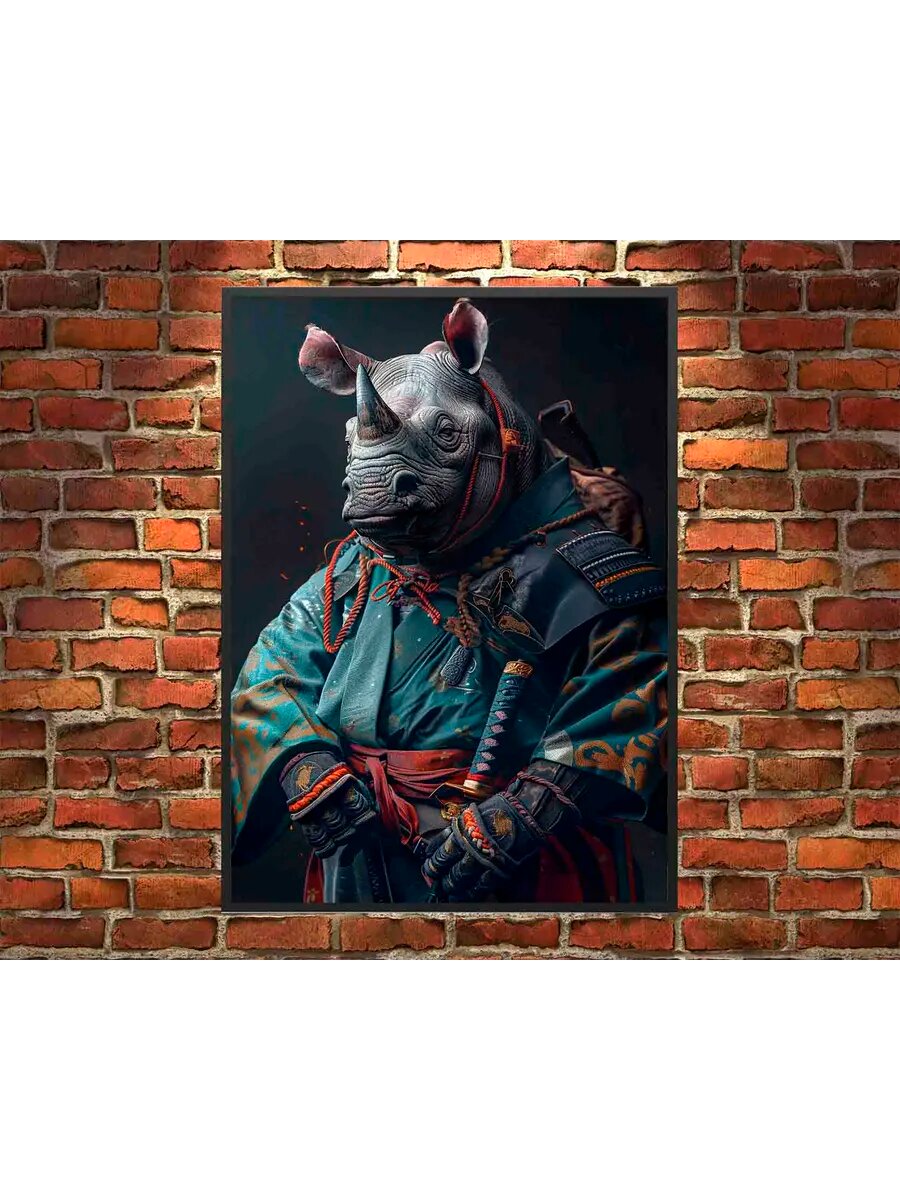 Самурай-животное-носорог 4, Плакат 30x42см