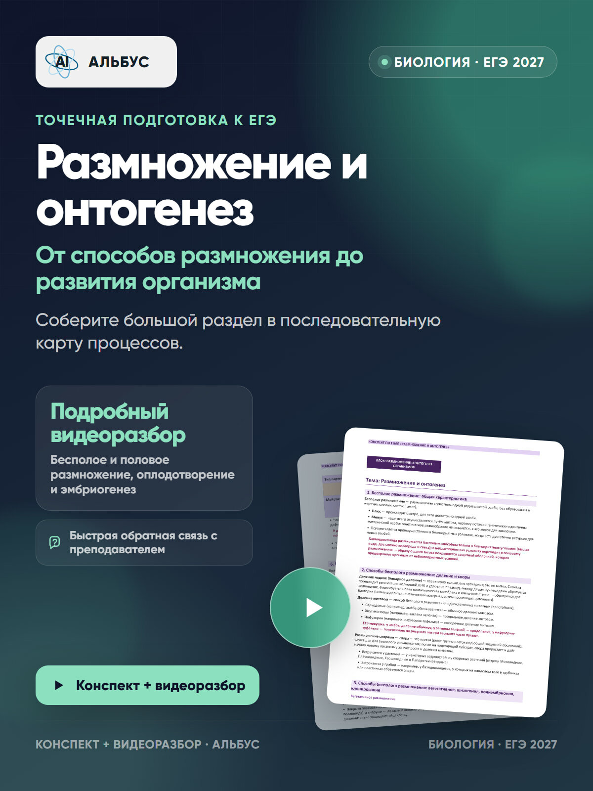 ЕГЭ-2027 по биологии: размножение и онтогенез — конспект и видеоразбор Альбус