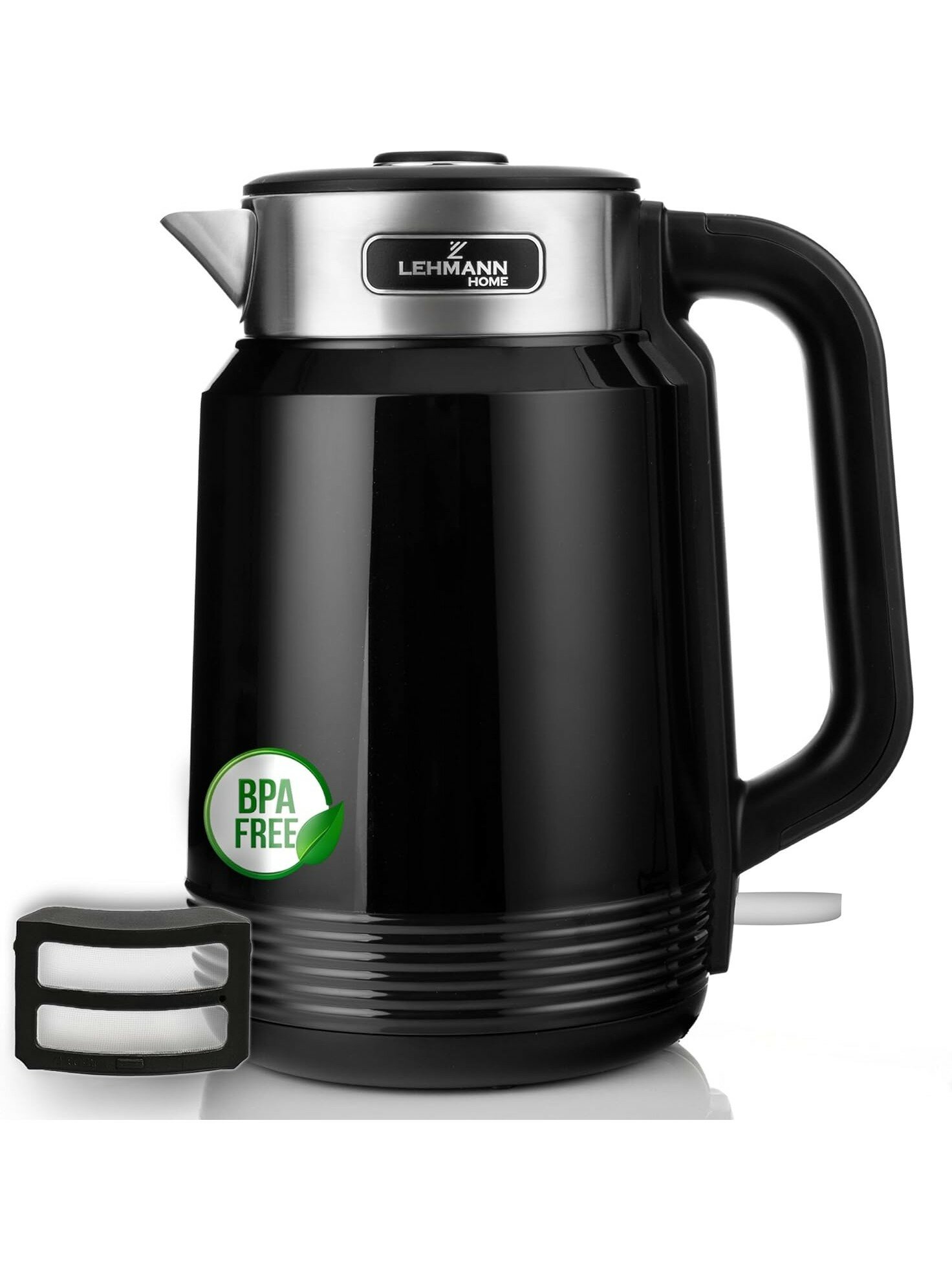 LEHMANN Электрический чайник Milano объёмом 2 л, нержавеющая сталь и пластик, мощностью 2200 Вт, чёрный