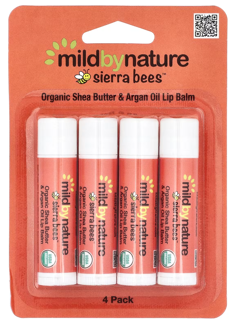 Sierra Bees, Органический бальзам для губ, аргановое масло + масло ши, 4 штуки