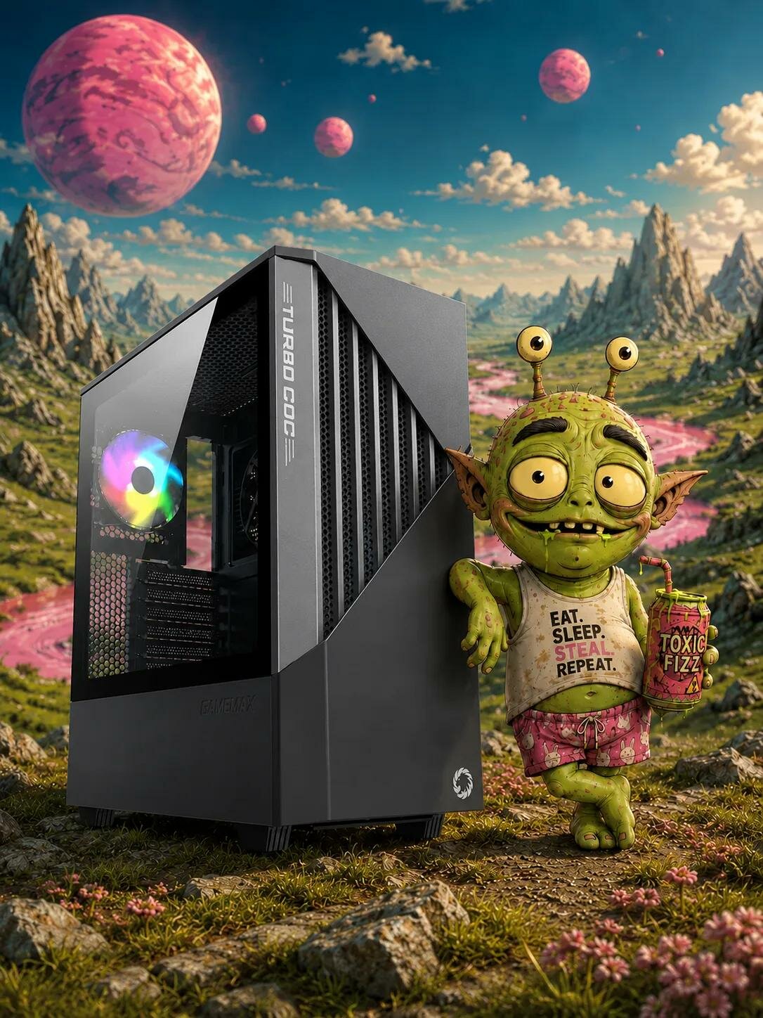 Корпус для ПК GAMEMAX Contac COC BG MFG. T806 Midi-Tower, E-ATX, закаленное стекло, М/В 1*140мм СОС, без БП