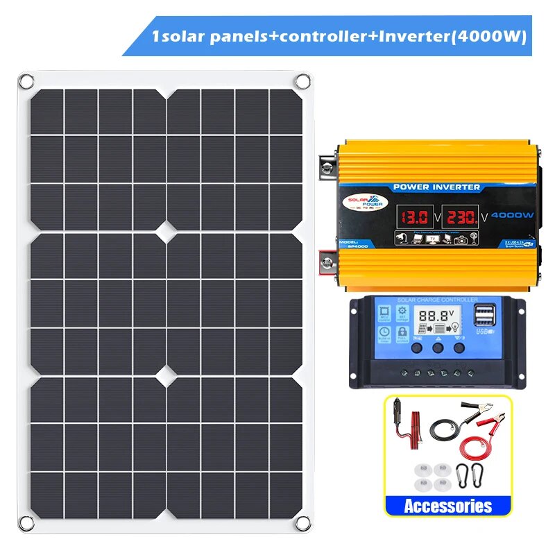 Солнечная панель 20 Вт с инвертором 4000 Вт, контроллером, yellow 220v
