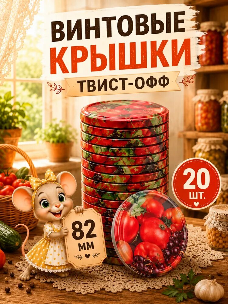 Крышка для банки винтовая 8.2 см 20 шт жесть