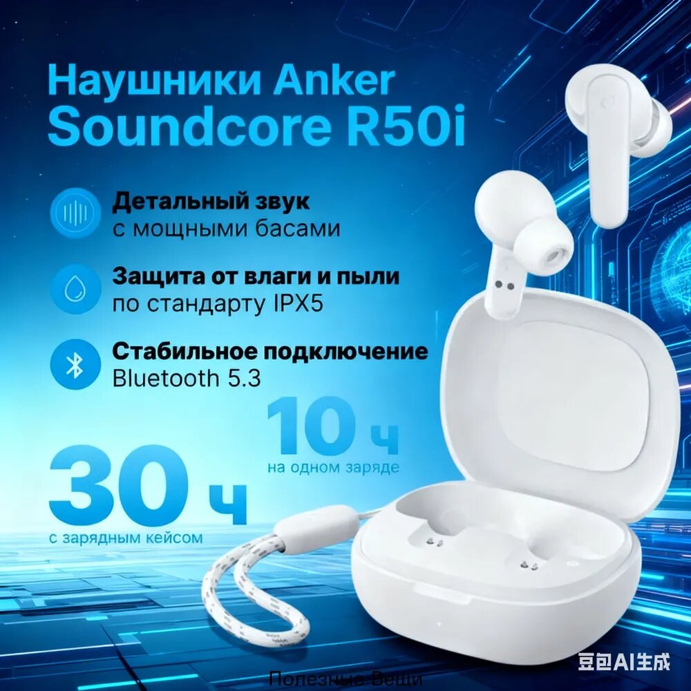 Наушники беспроводные с микрофоном, Bluetooth, USB Type-C, белый