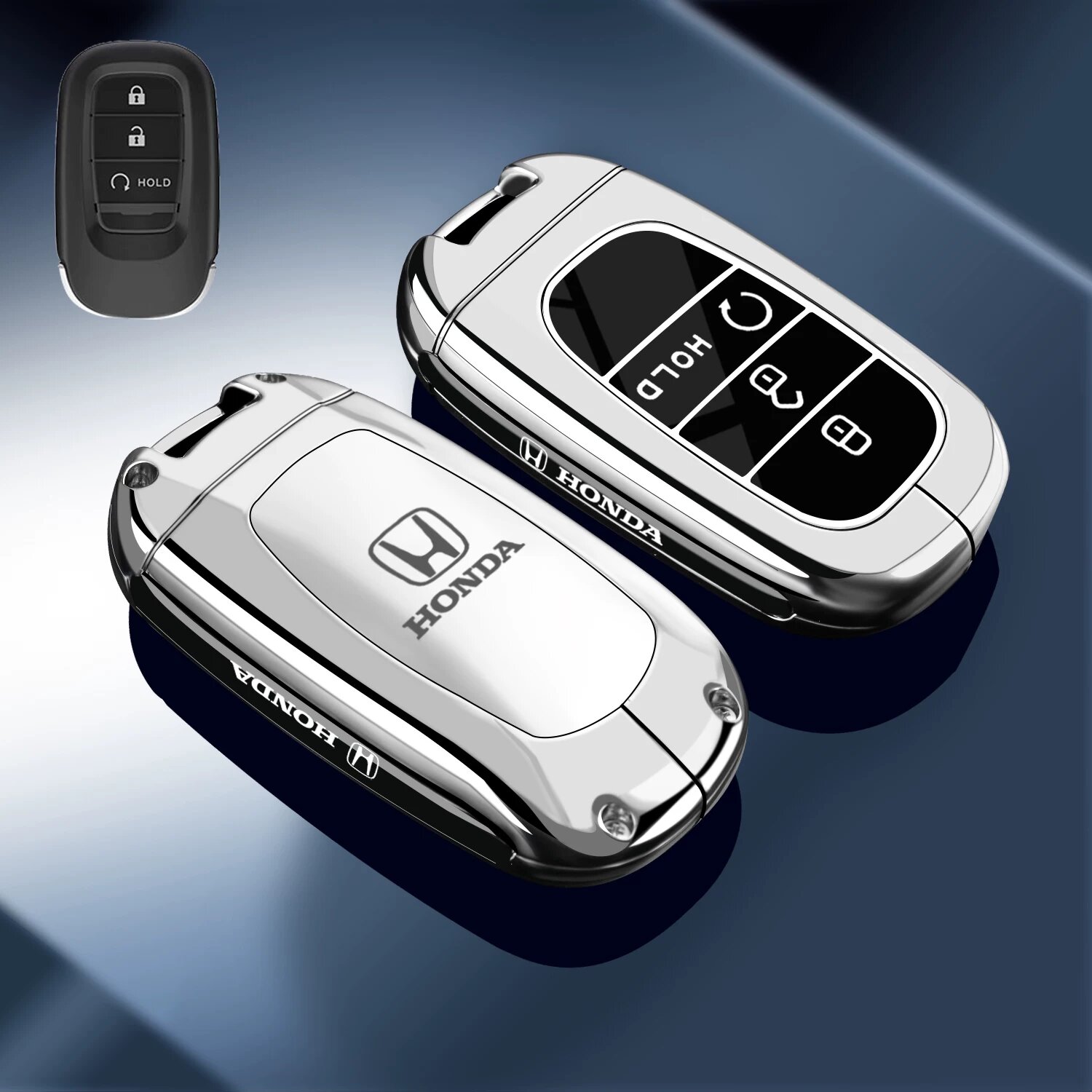 Премиум-металлический чехол для ключей Honda CR-V 2023-2025, стиль A, одиночный корпус, цвет аура серебро