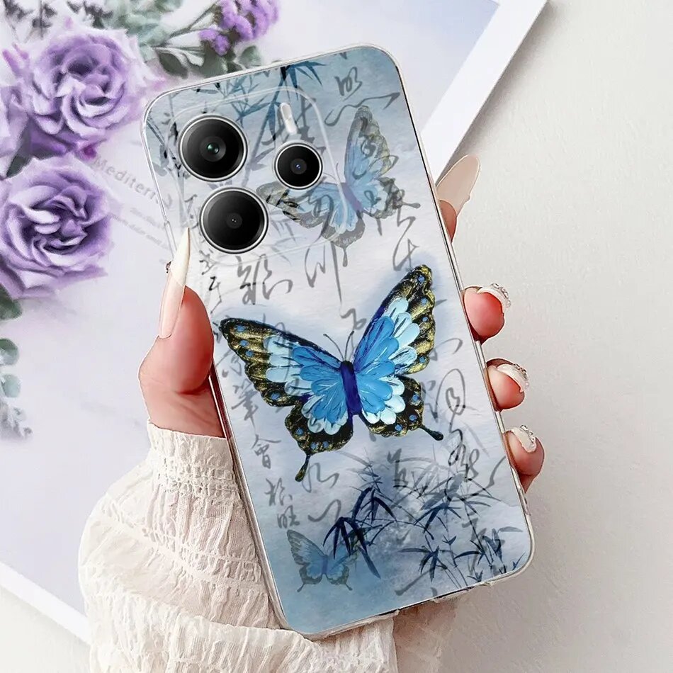 Для Xiaomi Redmi Note 14 4G Note14S Чехол для телефона Redmi Note 14s Note 14 4G Элегантный мягкий силиконовый чехол из ТПУ с цветочным принтом кота