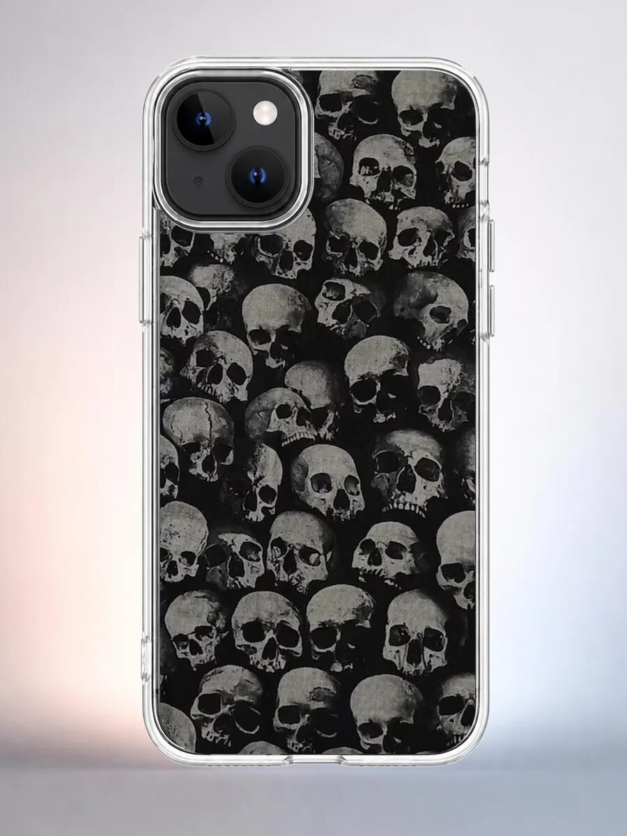 Чехол iPhone 13 черепа текстура силиконовый прозрачный