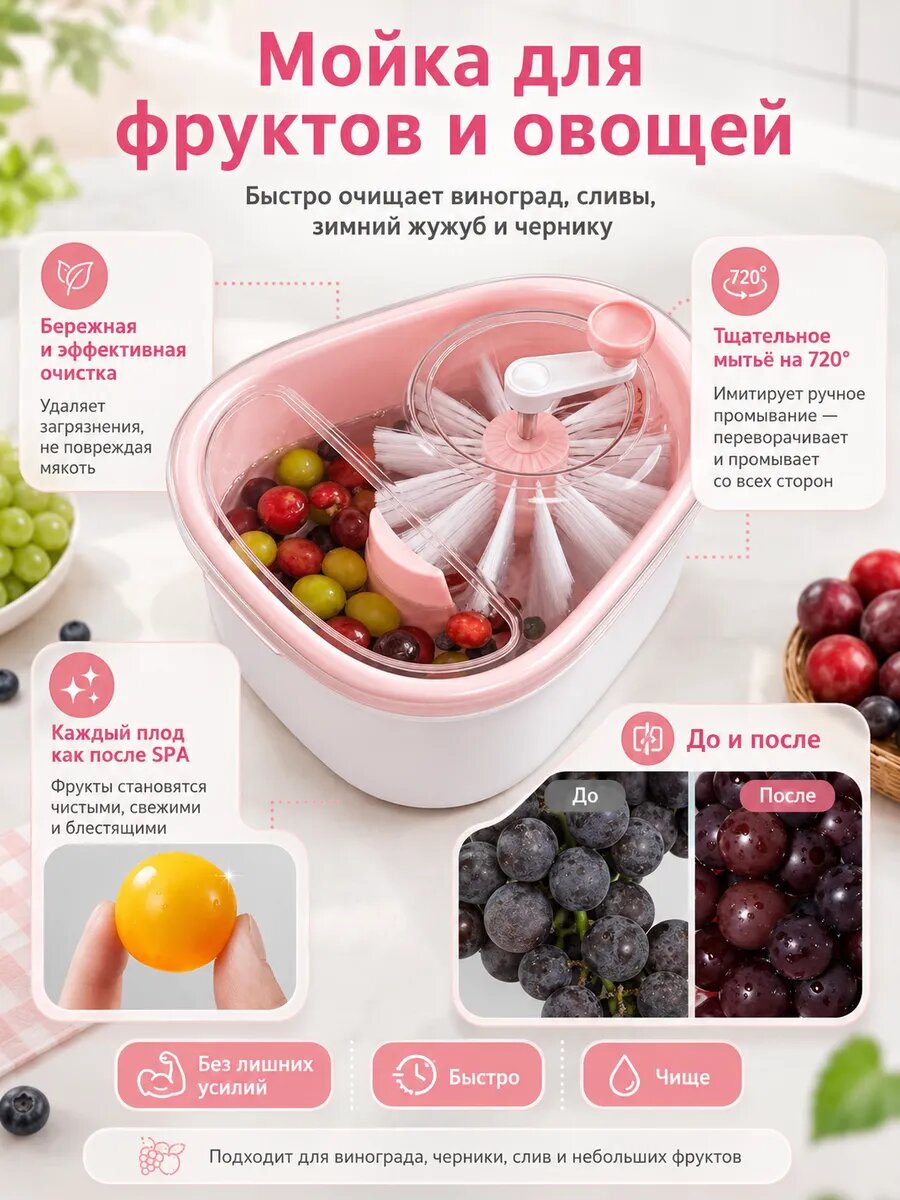 Ручная мойка для фруктов, овощей, ягод с прозрачной крышкой