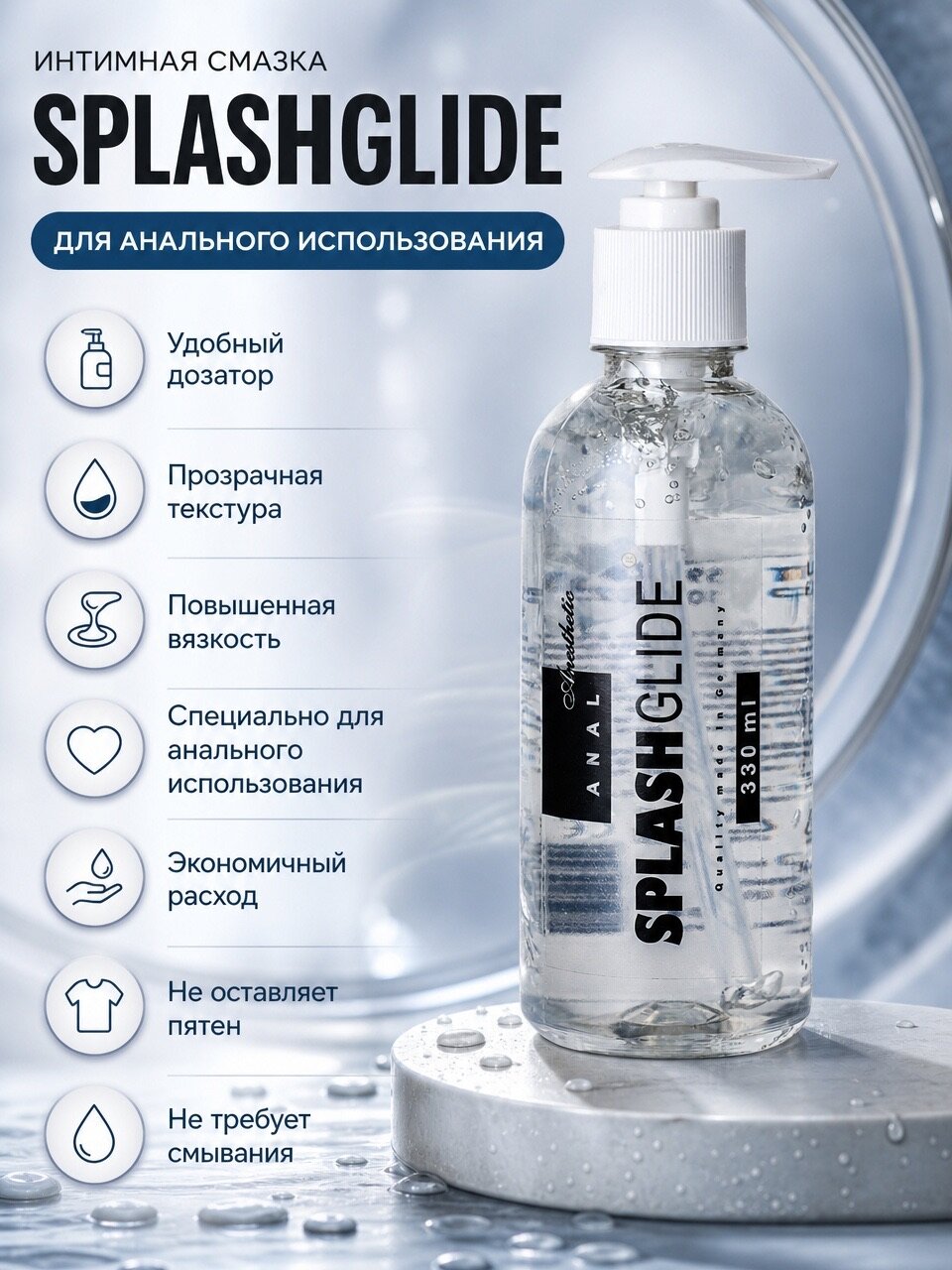 Анальный гель-лубрикант «SPLASHGLIDE ANAL» высокой вязкости - комфорт, регенерация и длительное скольжение