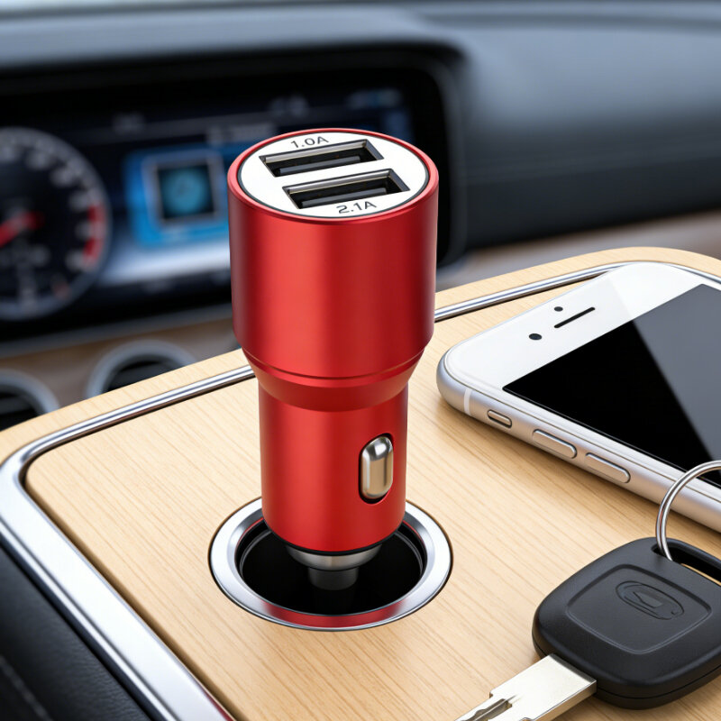 Двойное USB-зарядное устройство 12В-24В, 2.1А, с двумя портами USB и индикатором, для авто, мотоциклов, грузовиков, автодомов, лодок, красный (одинарная зарядная головка)