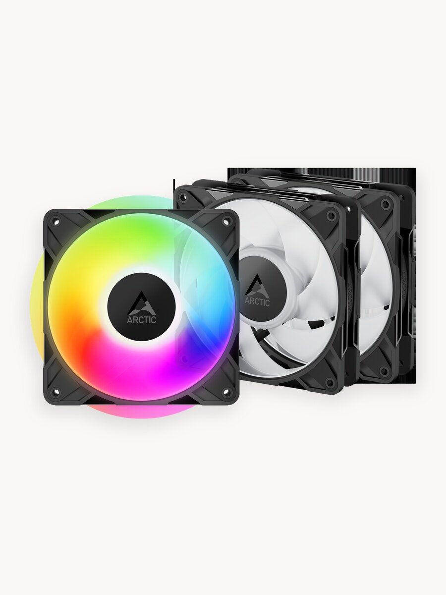 ARCTIC P12 PRO A-RGB Black 3-pack – 120-мм вентилятор с подсветкой для корпуса ПК, 4-pin PWM PST (3 шт)