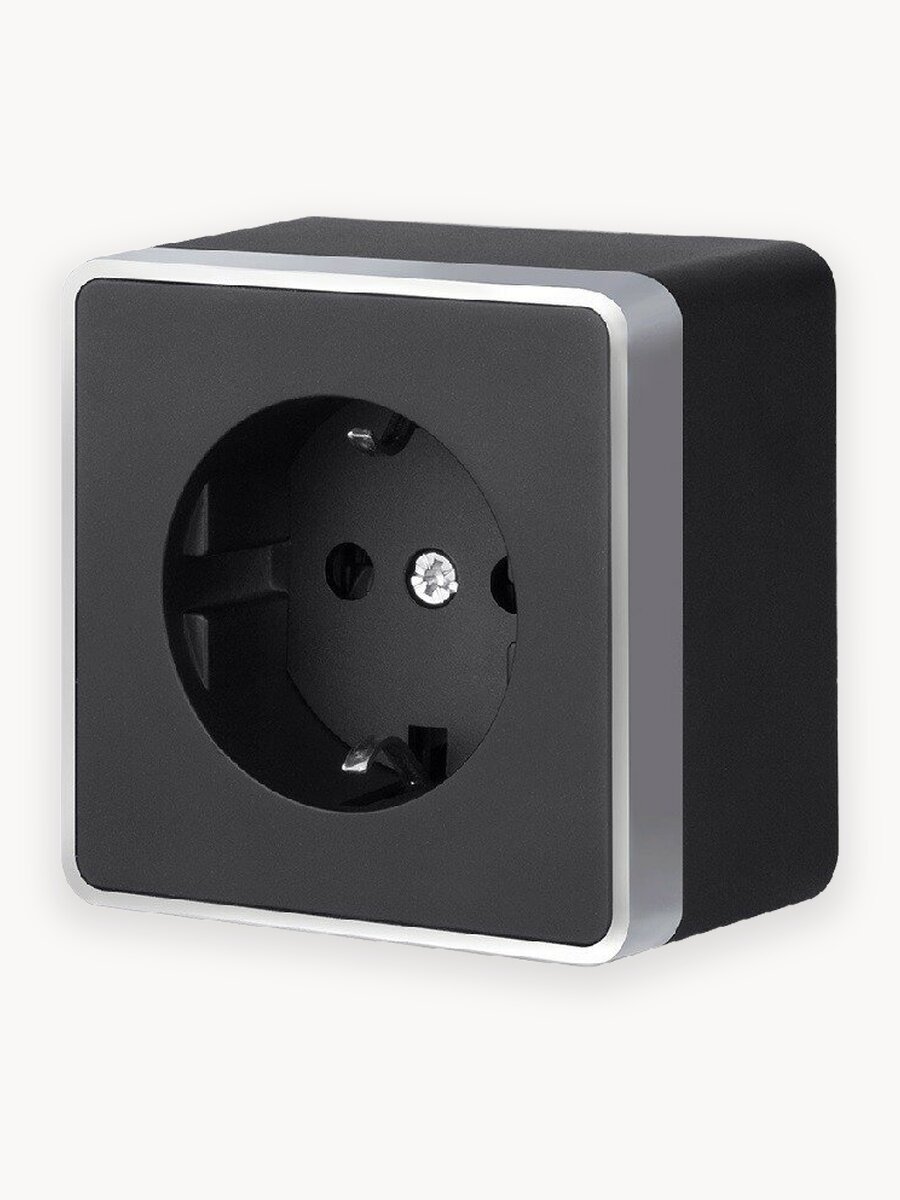 Накладная розетка с заземлением Werkel Gallant W5071034, цвет черный/серебряный