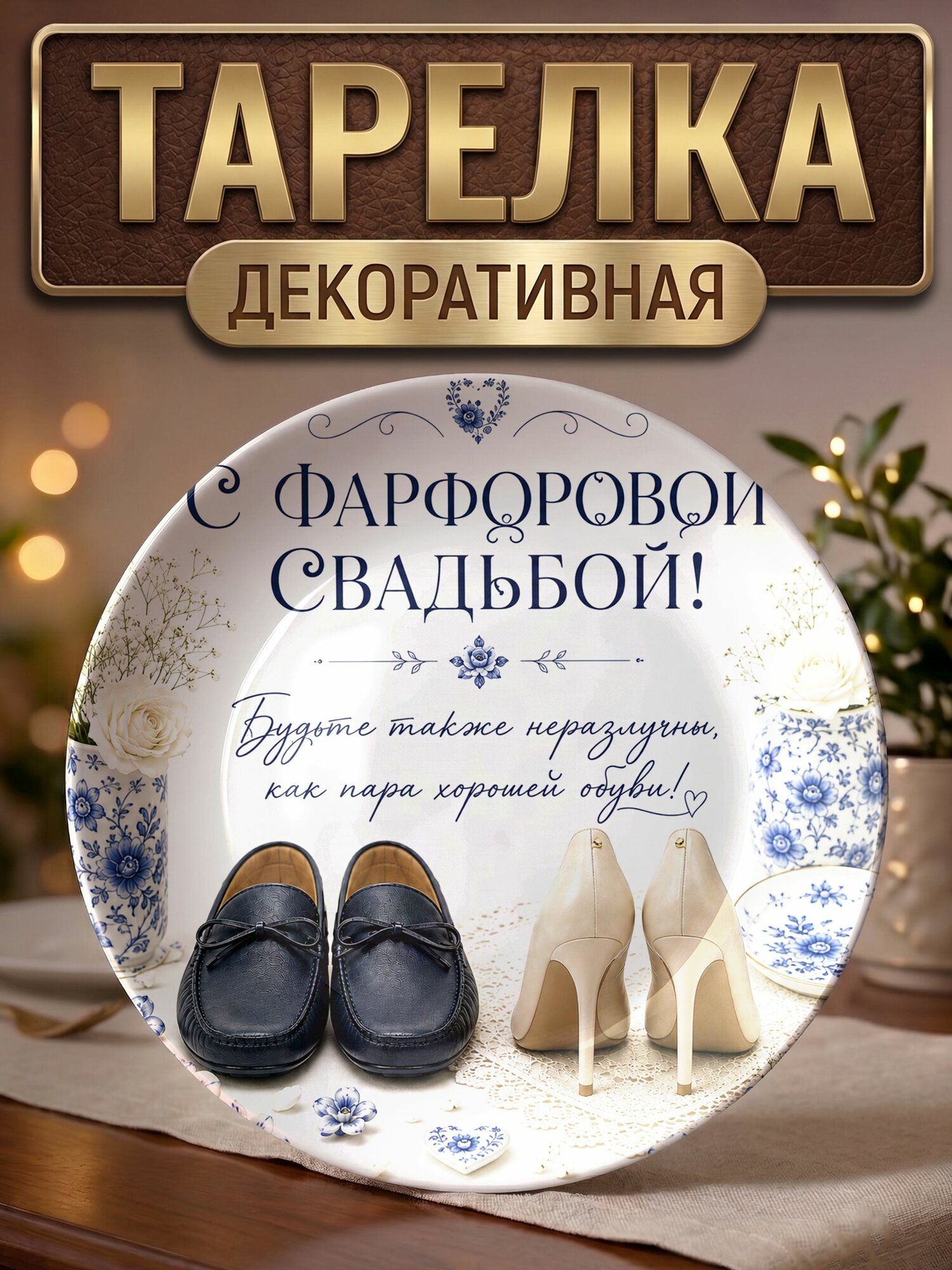 Тарелка декоративная С фарфоровой свадьбой