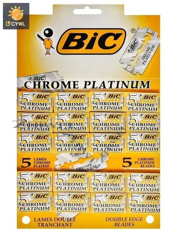 BIC Лезвия PLATINUM CHROME (20 пачек по 5 шт.), двусторонние классические для Т-образного станка