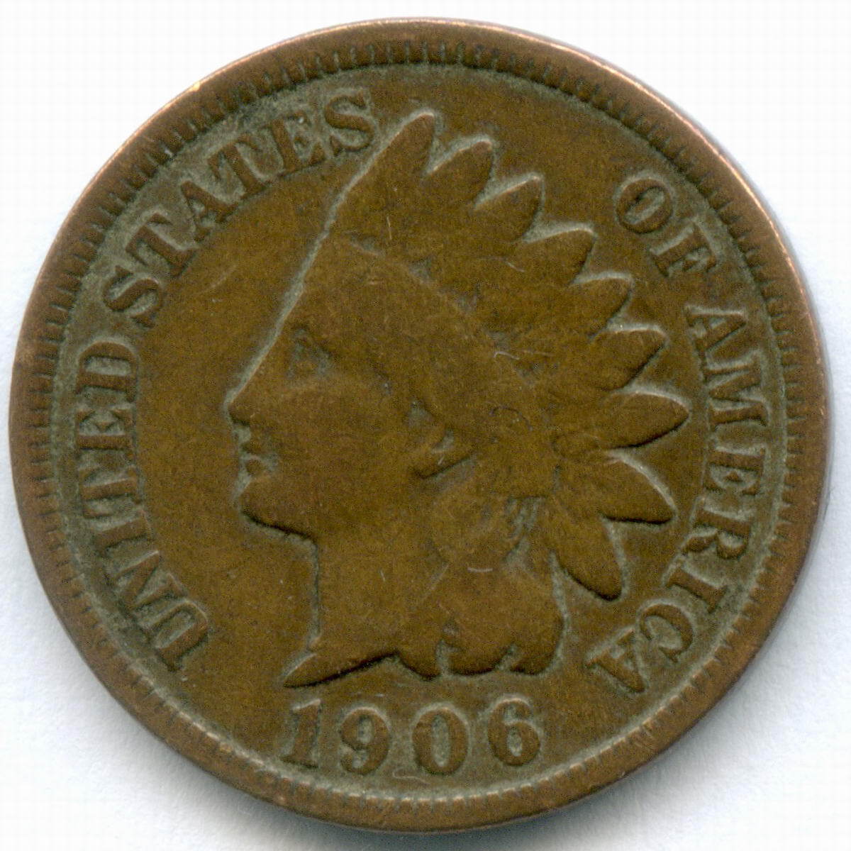1 цент 1906 год. США. Голова индейца. Бронза, диаметр 19 мм. VF
