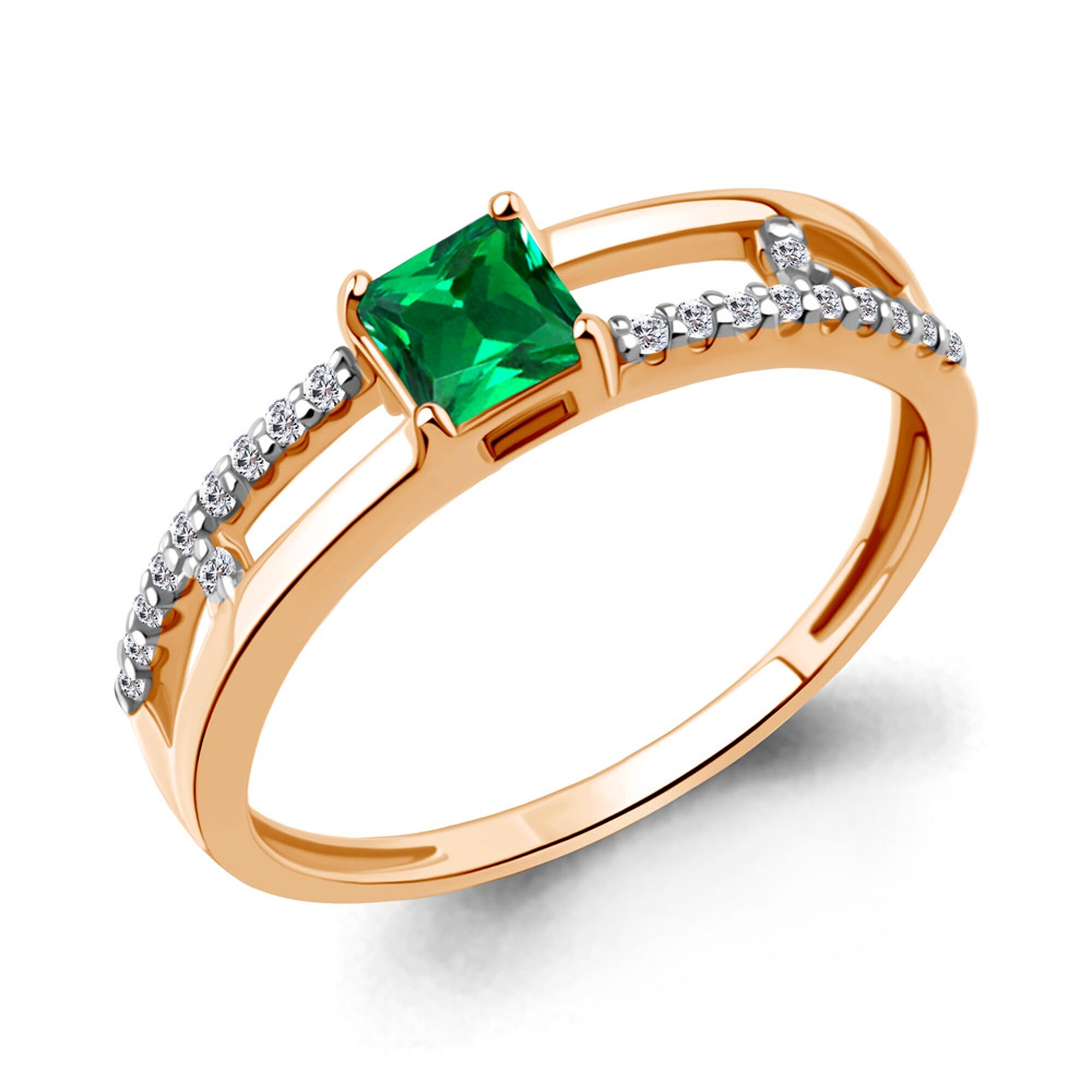 Кольцо Diamant online, красное золото, 585 проба, фианит, изумруд синтетический