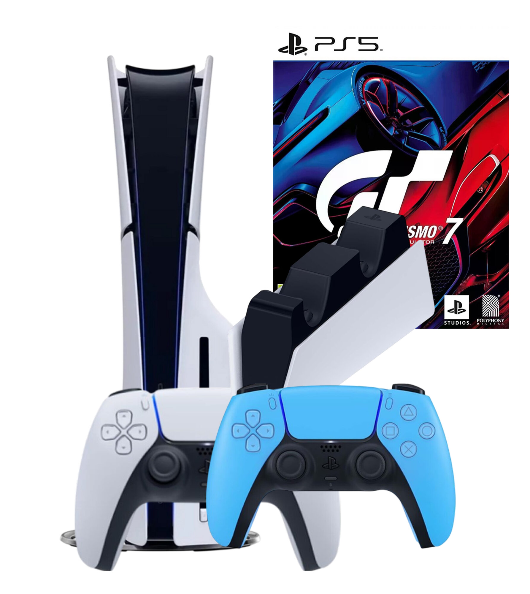 Игровая приставка PlayStation 5 Slim Disk + Gran Turismo 7+Dualsense Charging Station+DualSense PS5 DualSense PS5 Blue