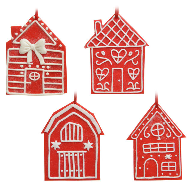 Набор елочных игрушек Пряничные Домики 9 см, 4 шт, подвеска, Kaemingk, 028886-набор